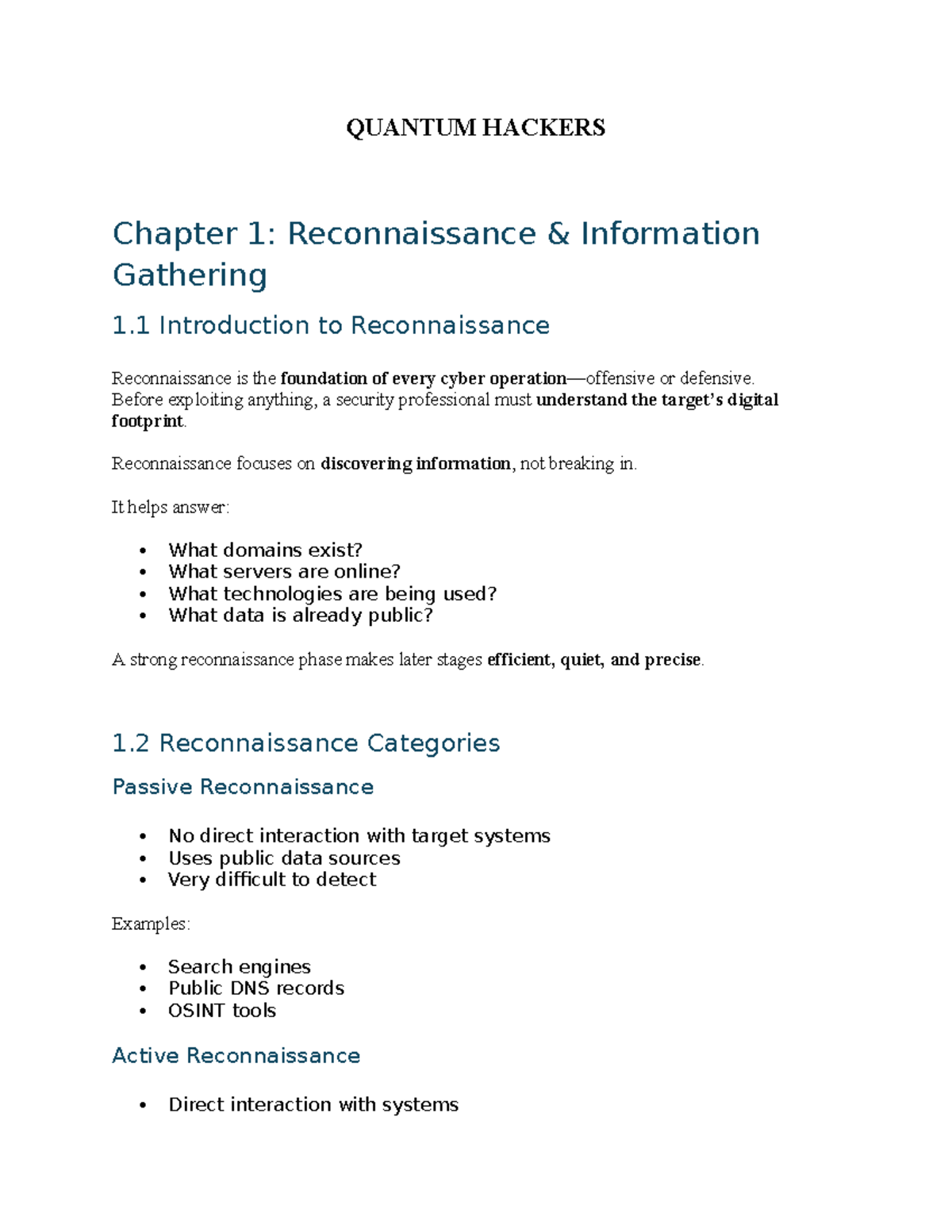 QUANTUM HACKERS CH1: Reconnaissance & Info Gathering Techniques - Studocu