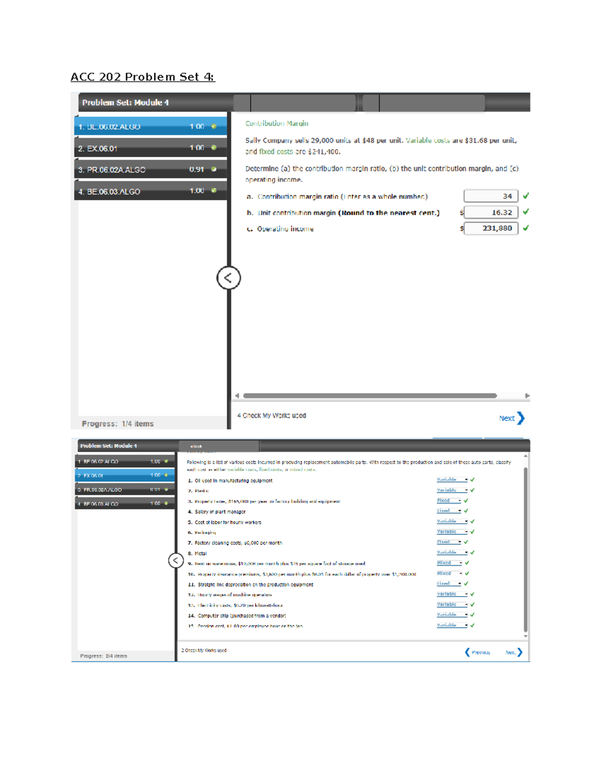 ACC 202 Problem Set 4 Solutions and Explanations - Studocu