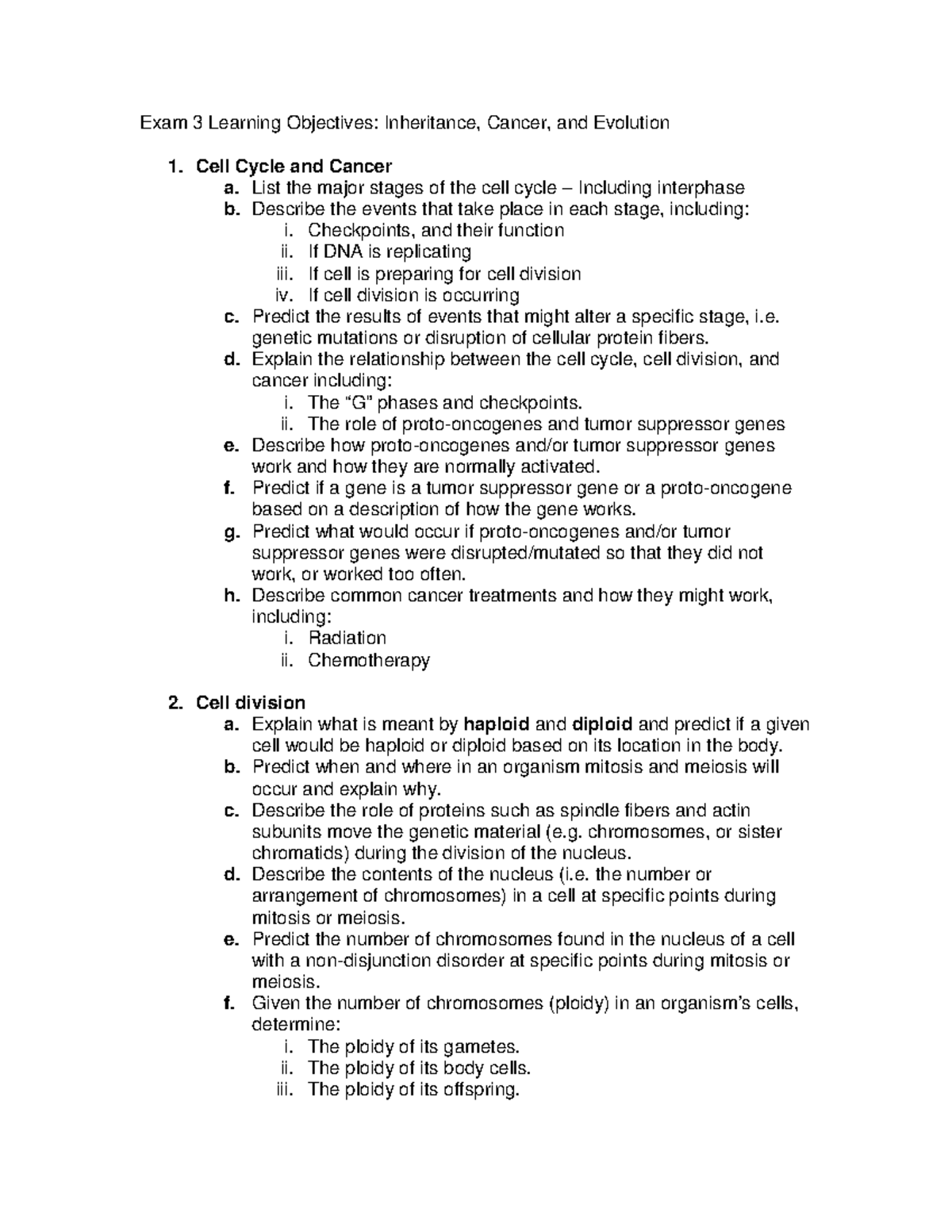 BIOL 1124 Unit 3 Exam Learning Objectives: Inheritance & Cancer - Studocu