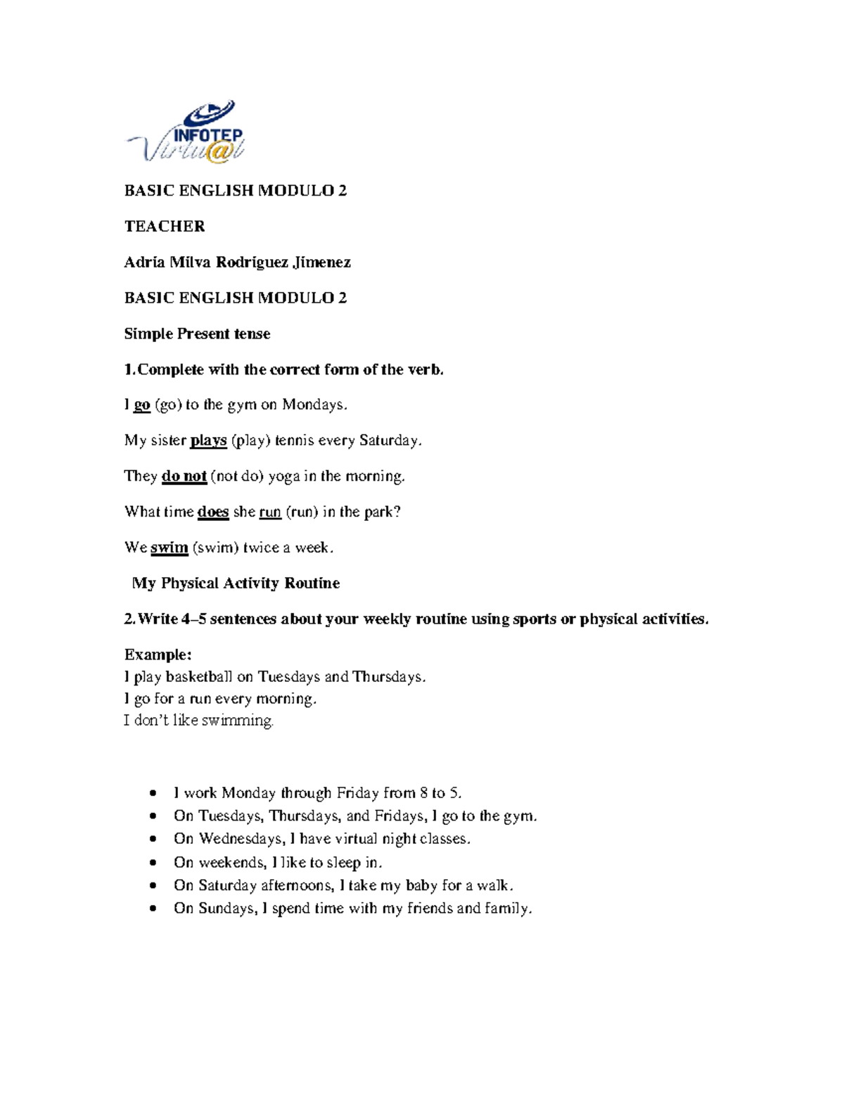 BASIC ENGLISH MODULO 2: Simple Present Activity Guide - Studocu