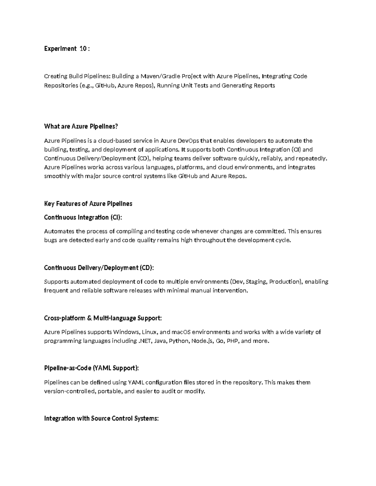 Experiment 10: Building Projects with Azure Pipelines in DEVOPS EXP 10 - Studocu