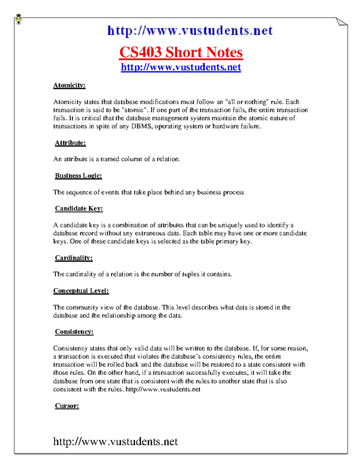 CS403 Database Management Systems Complete Handouts Pdf - - Studocu