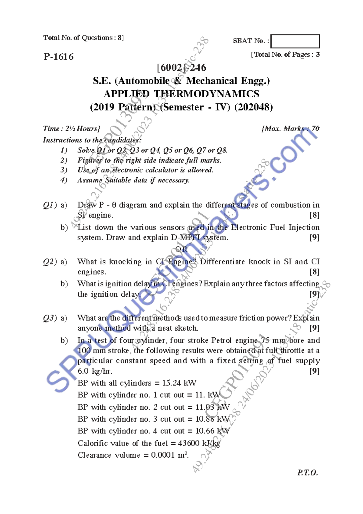 BE Mechanical Engineering Semester IV 2023 May Applied Thermodynamics ...