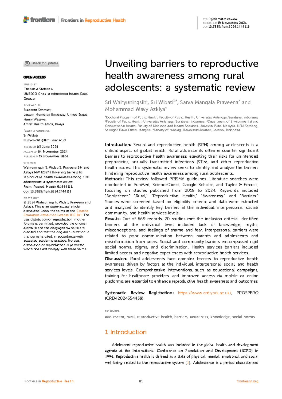 Unveiling Barriers to Reproductive Health Awareness: A Systematic ...