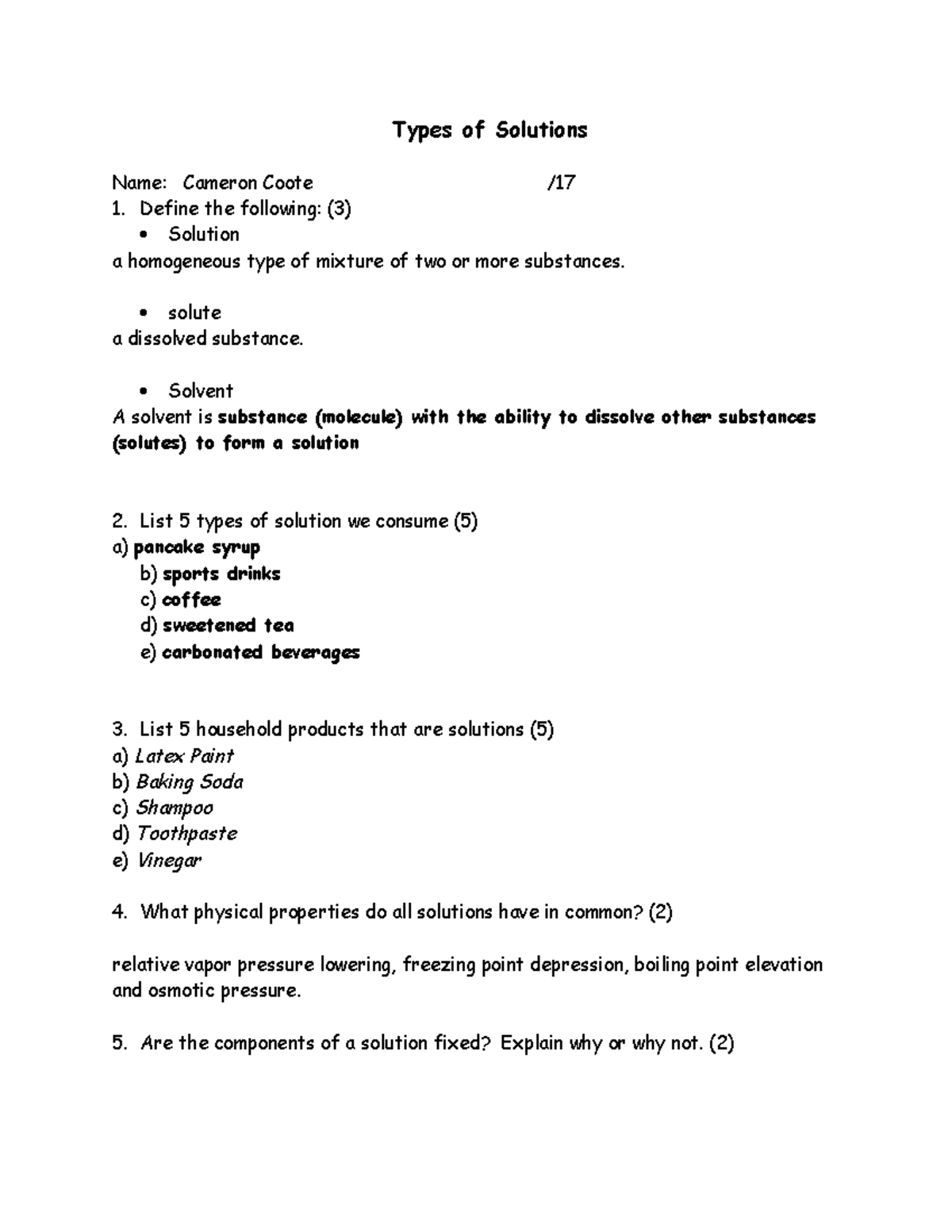 Types of Solutions: Definitions and Examples for Chem 101 - Studocu