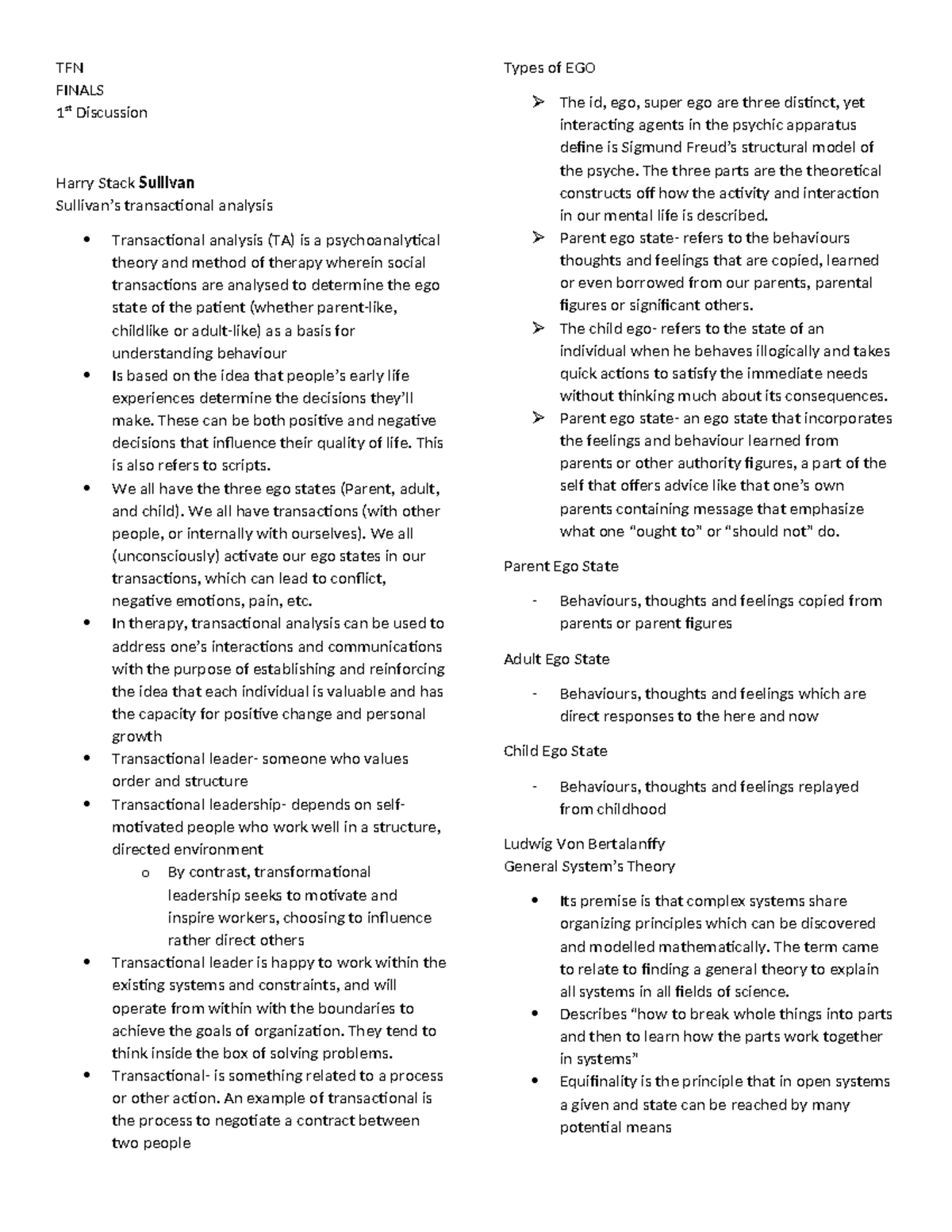 TFN FINALS: Discussion on Harry Stack Sullivan's Transactional Analysis ...