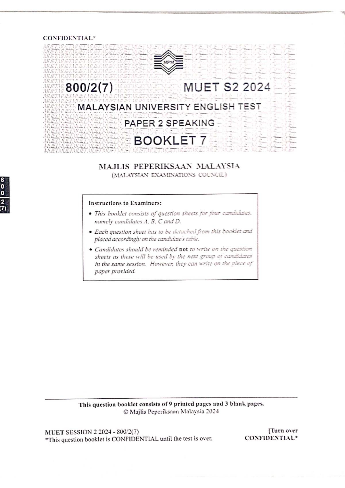 MUET Sesi 2 Booklet 7 - CONFIDENTIAL MPM MUETMU MUETMO MUET S2 2024 ...