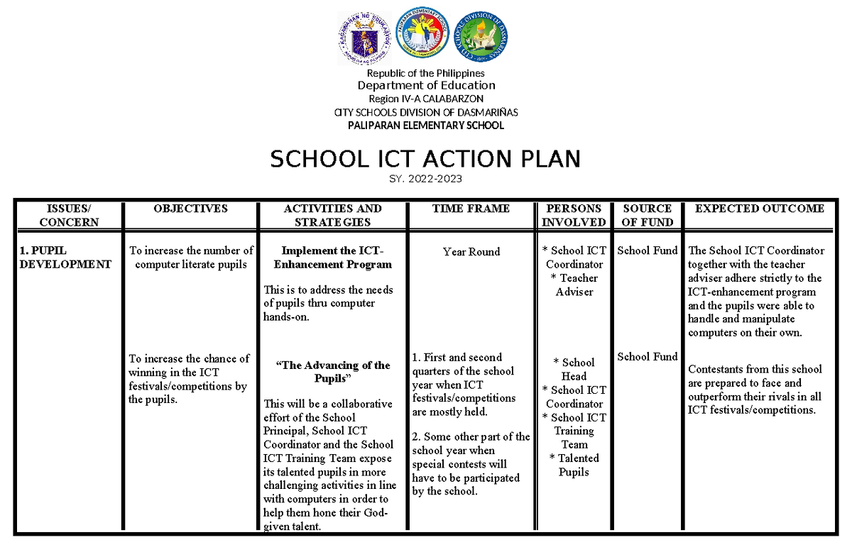 School ICT - Action PLAN - Republic of the Philippines Department of ...
