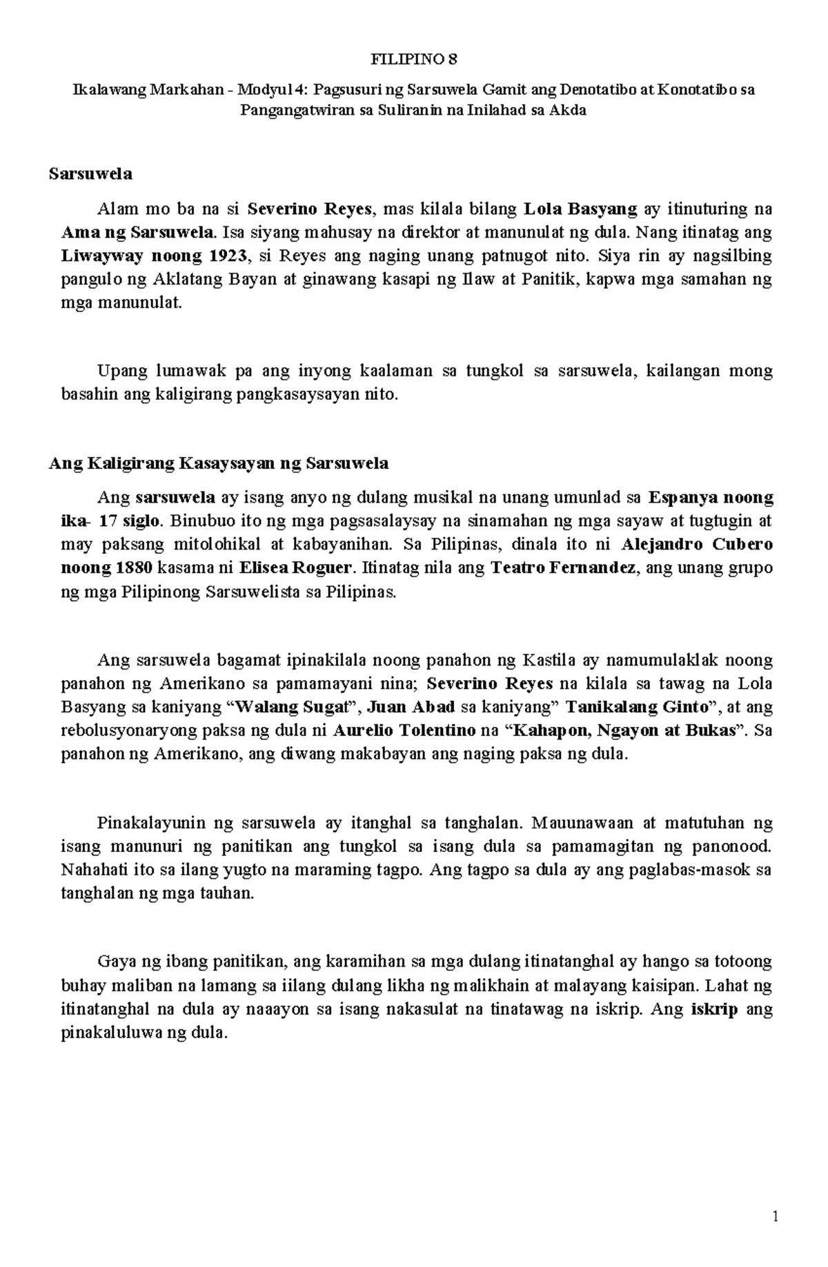 Handout Filipino 8 Module 4 Q2 - FILIPINO 8 Ikalawang Markahan - Modyul ...