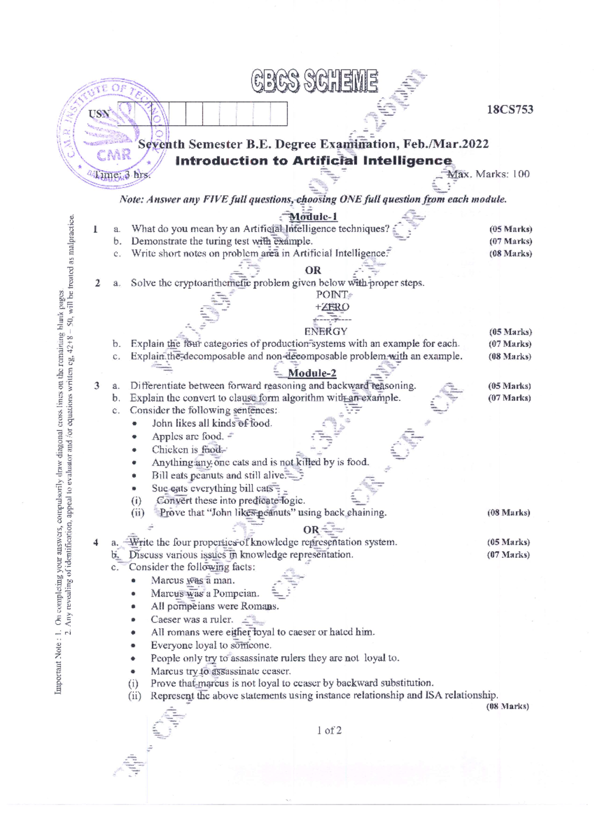 VTU exam Question Paper with Solution of 18CS753 Introduction to ...