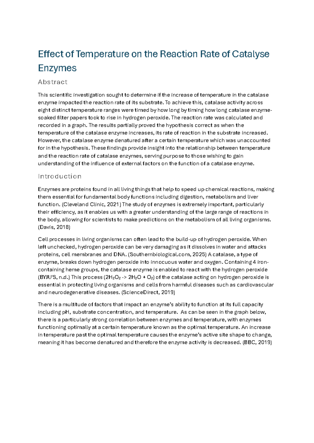 Effect of Temperature on Catalase Enzyme Reaction Rate (BIO 101) - Studocu