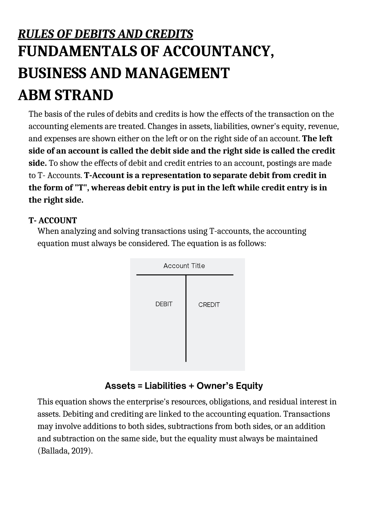 Rules of Debits and Credits: A Guide for ABM 101 Students - Studocu
