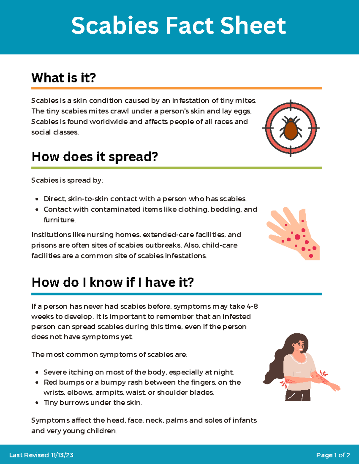 Scabies - Fact Sheet - Infographics - Page 1 of 2 Scabies is a skin ...