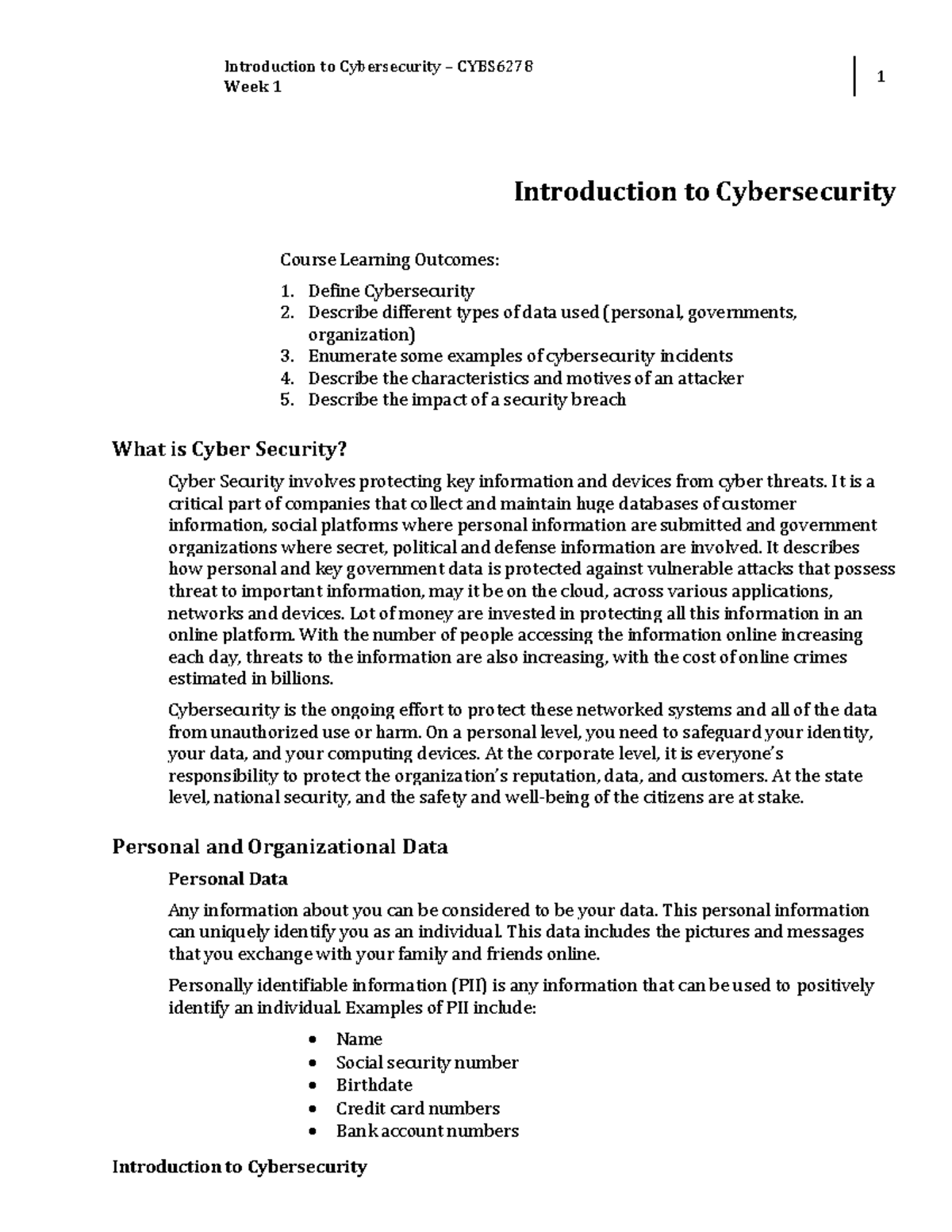 CYBS6200 - CYBERSECURITY NOTES - Introduction to Cybersecurity – CYBS ...