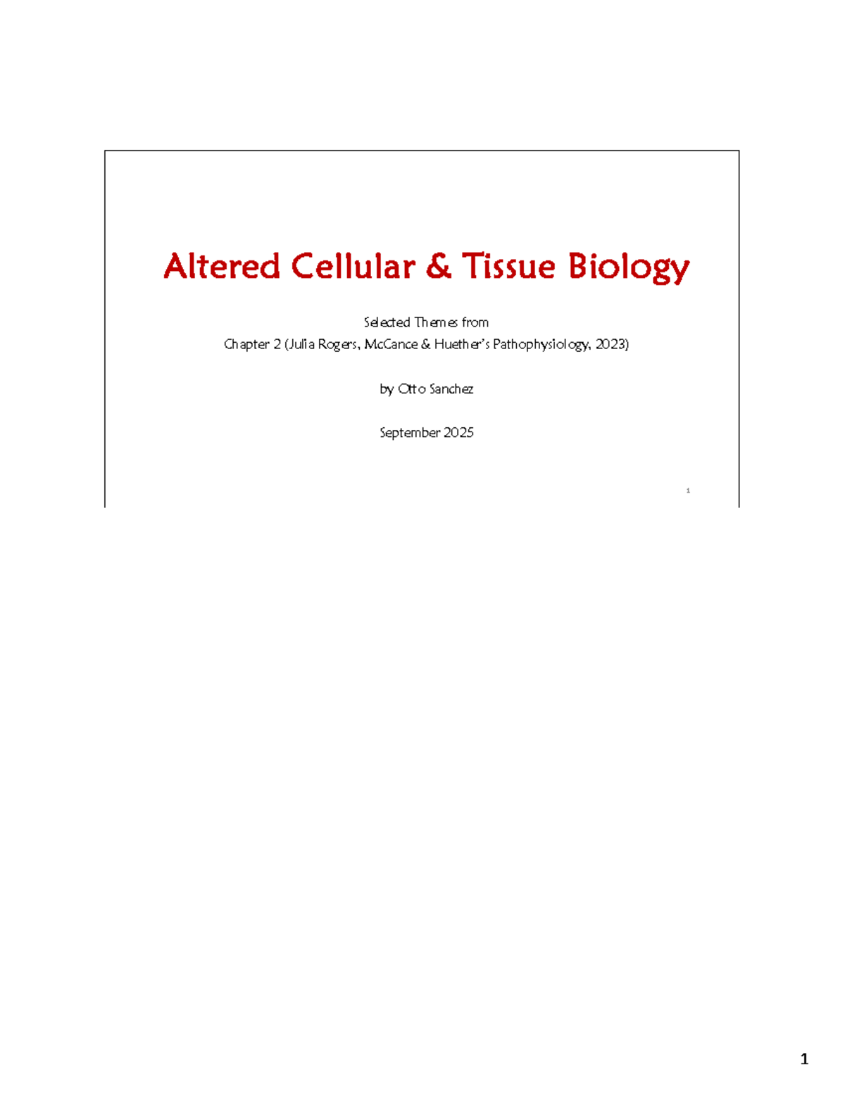 Week 1 Lecture Notes: Altered Cellular & Tissue Biology (F25) - Studocu