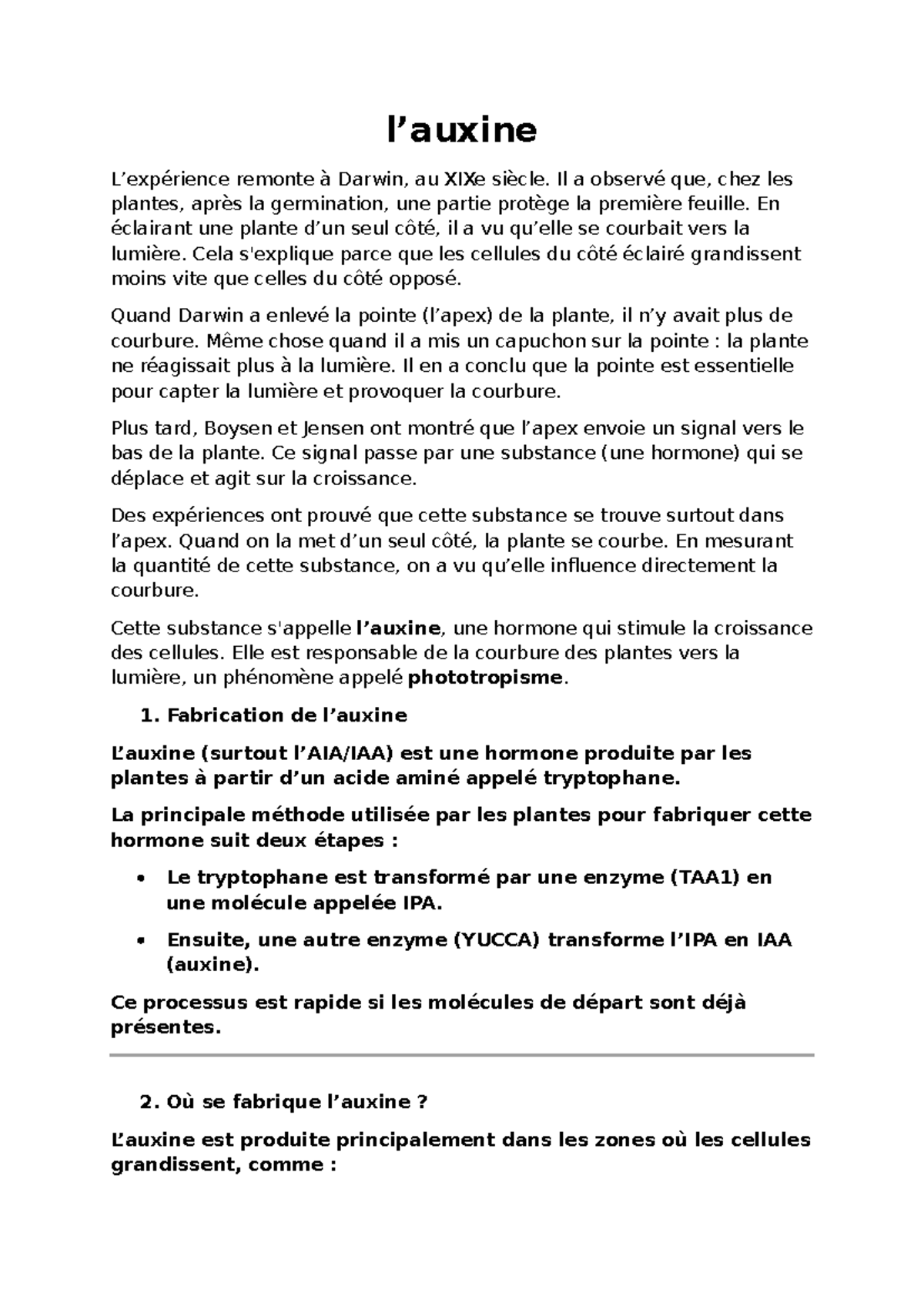 L’auxine et son rôle dans le phototropisme des plantes - Studocu
