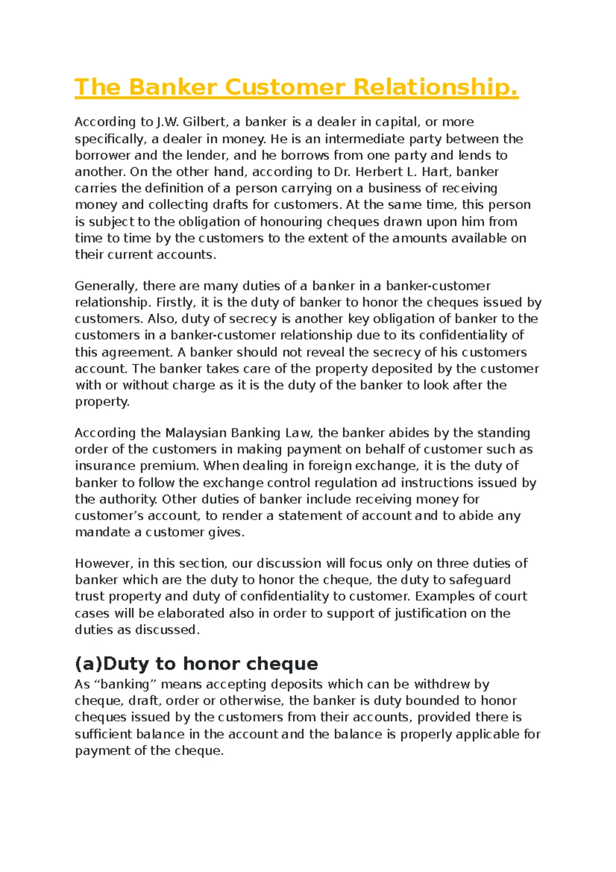 The Banker Customer Relationship: Duties and Obligations - Studocu