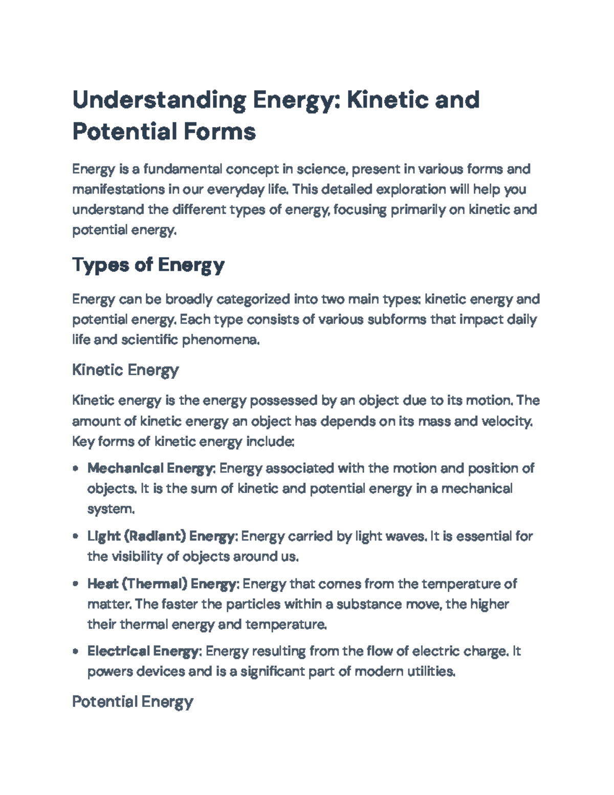 Understanding Kinetic and Potential Energy: Forms and Applications ...