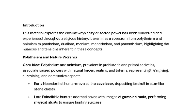 Religious Studies (RS101): Notes on Deity Concepts and Sacred Power ...