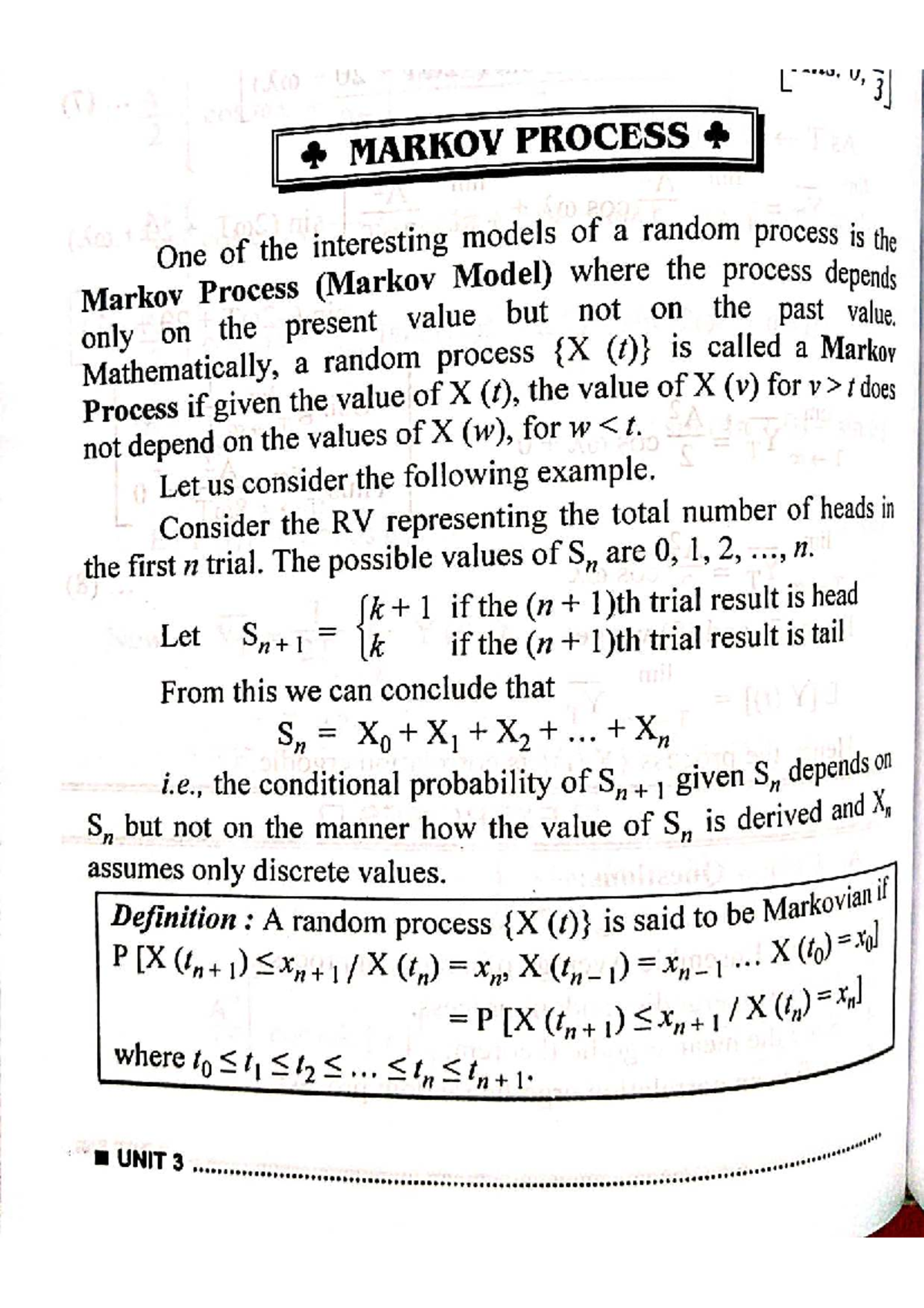 MARKOV PROCESSES AND CHAINS: UNIT 3 NOTES FOR MATH 101 - Studocu
