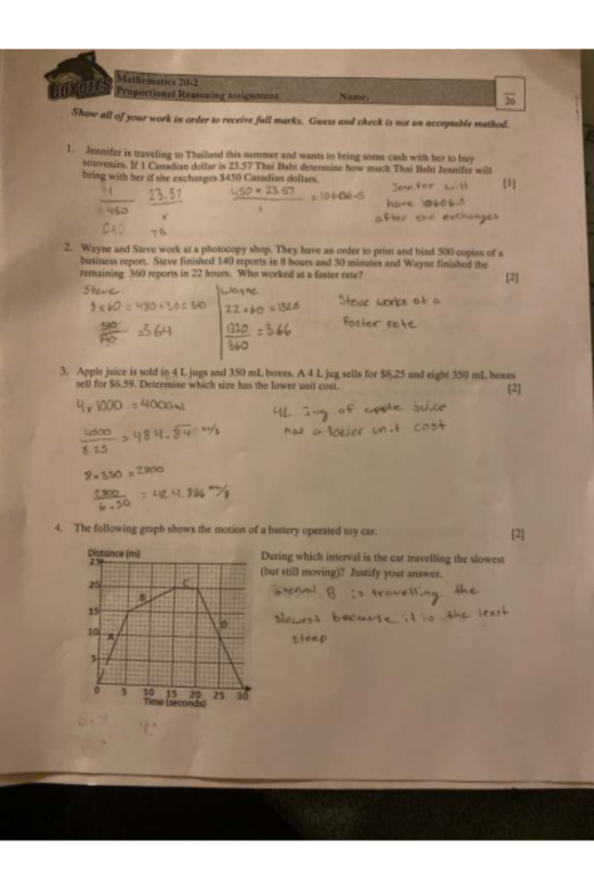 Mathematics COYOTES Proportional Reasoning Assignment - Math 20-2 - Studocu