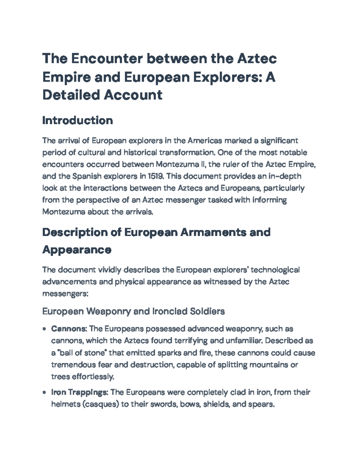 The Encounter of the Aztec Empire with European Explorers in 1519 - The ...