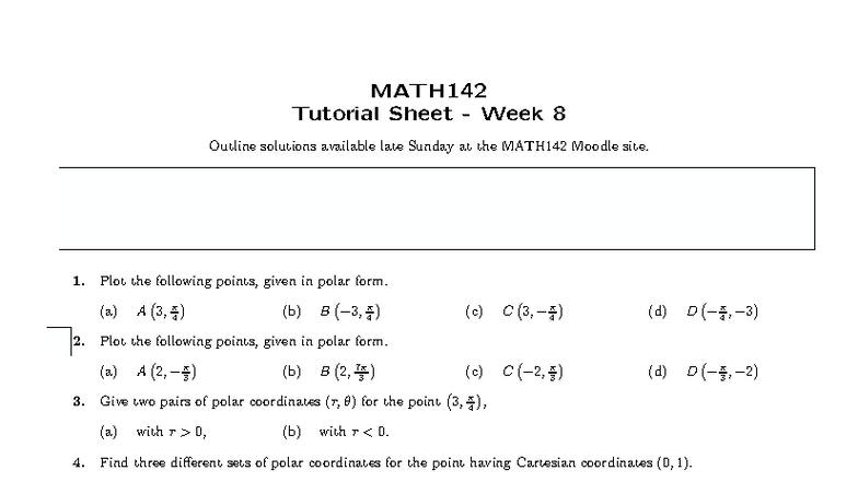 MATH142 Tutorial Sheet Week 8: Polar Coordinates & Graphs - Studocu
