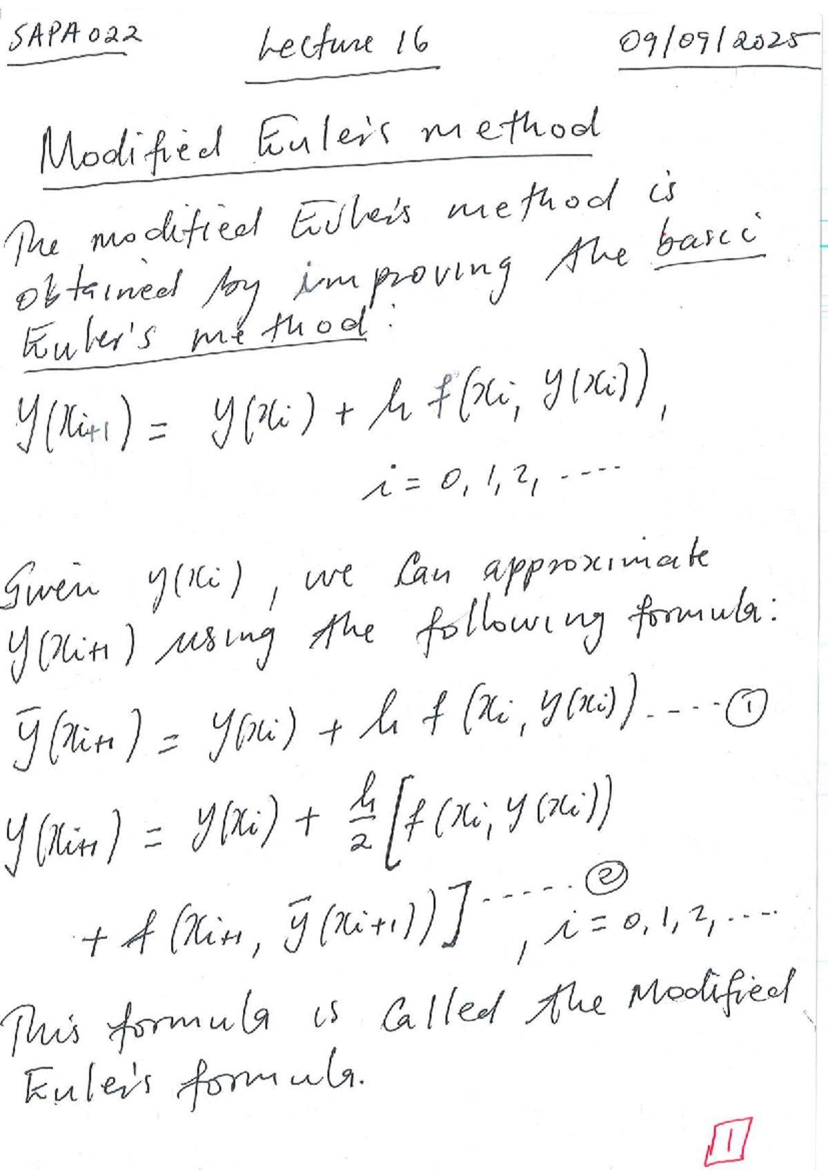 SAPA022 Lecture 16: Modified Euler and Runge-Kutta Methods Notes - Studocu