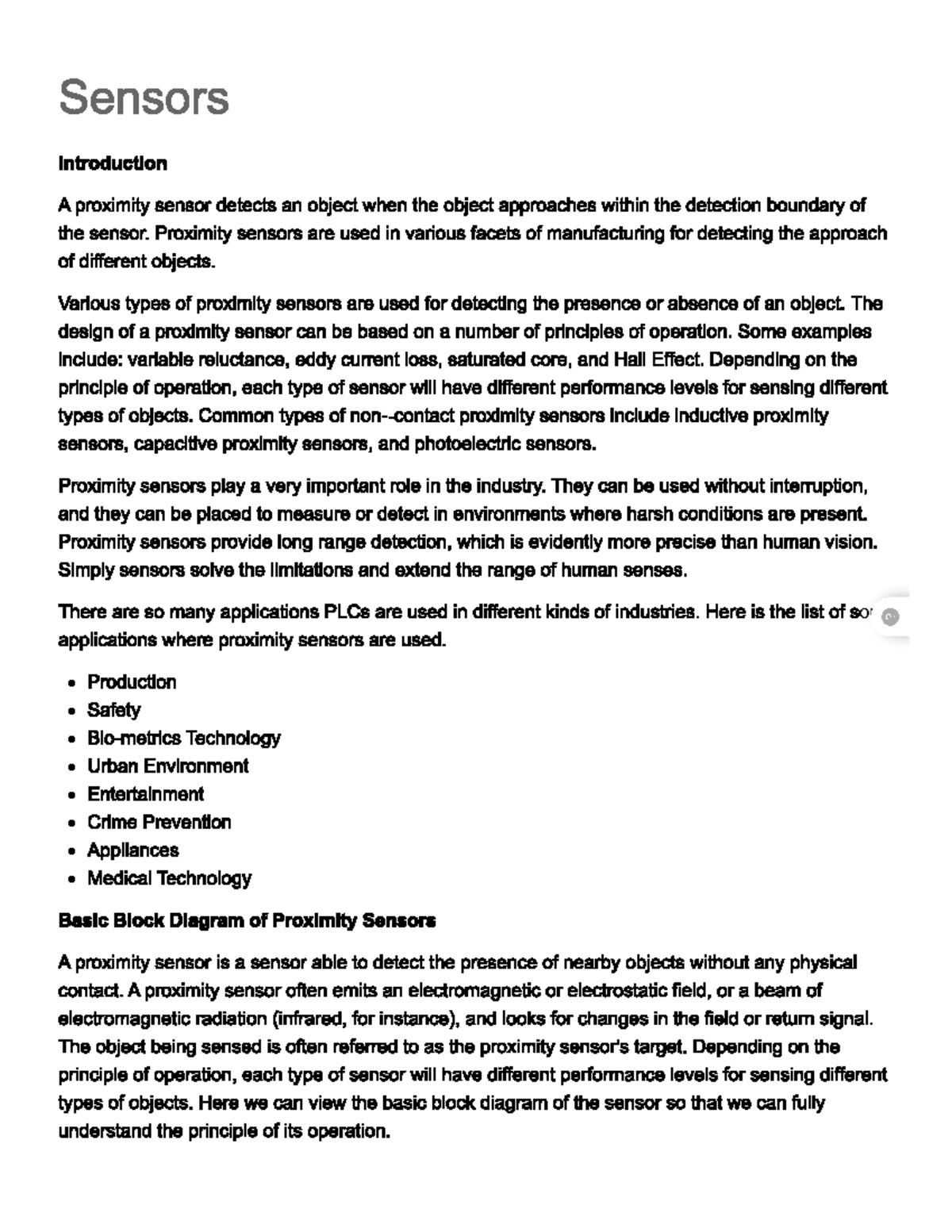 Module 3-Af - Sensors Introduction A proximity sensor detects an object ...