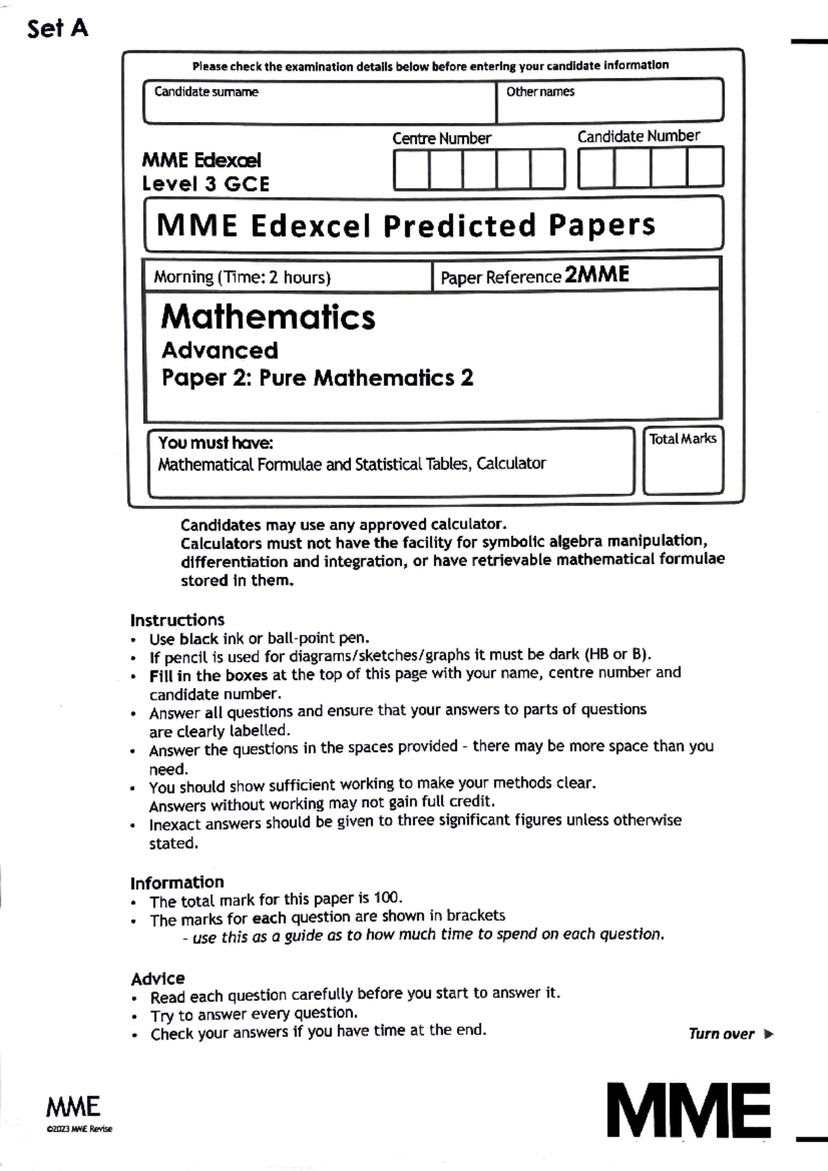 Set A - Paper 2 - MATHS1 - Set A MME ~ NNE. Revise Please ...