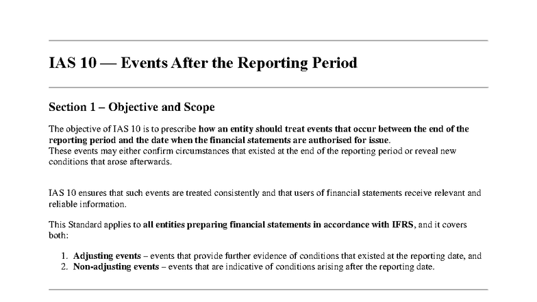 IAS 10 Summary: Events After Reporting Period Explained - Studocu