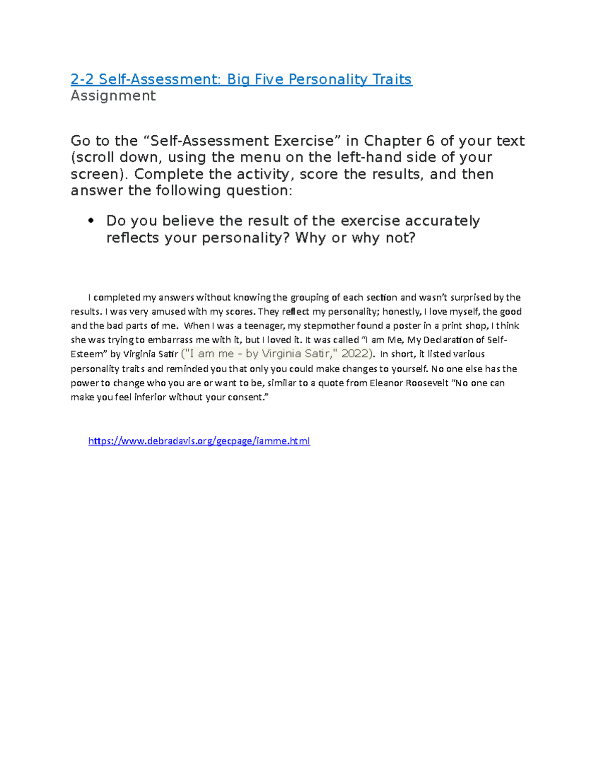 PSY 101 - Week 2 Self-Assessment: Big Five Personality Traits Insights ...