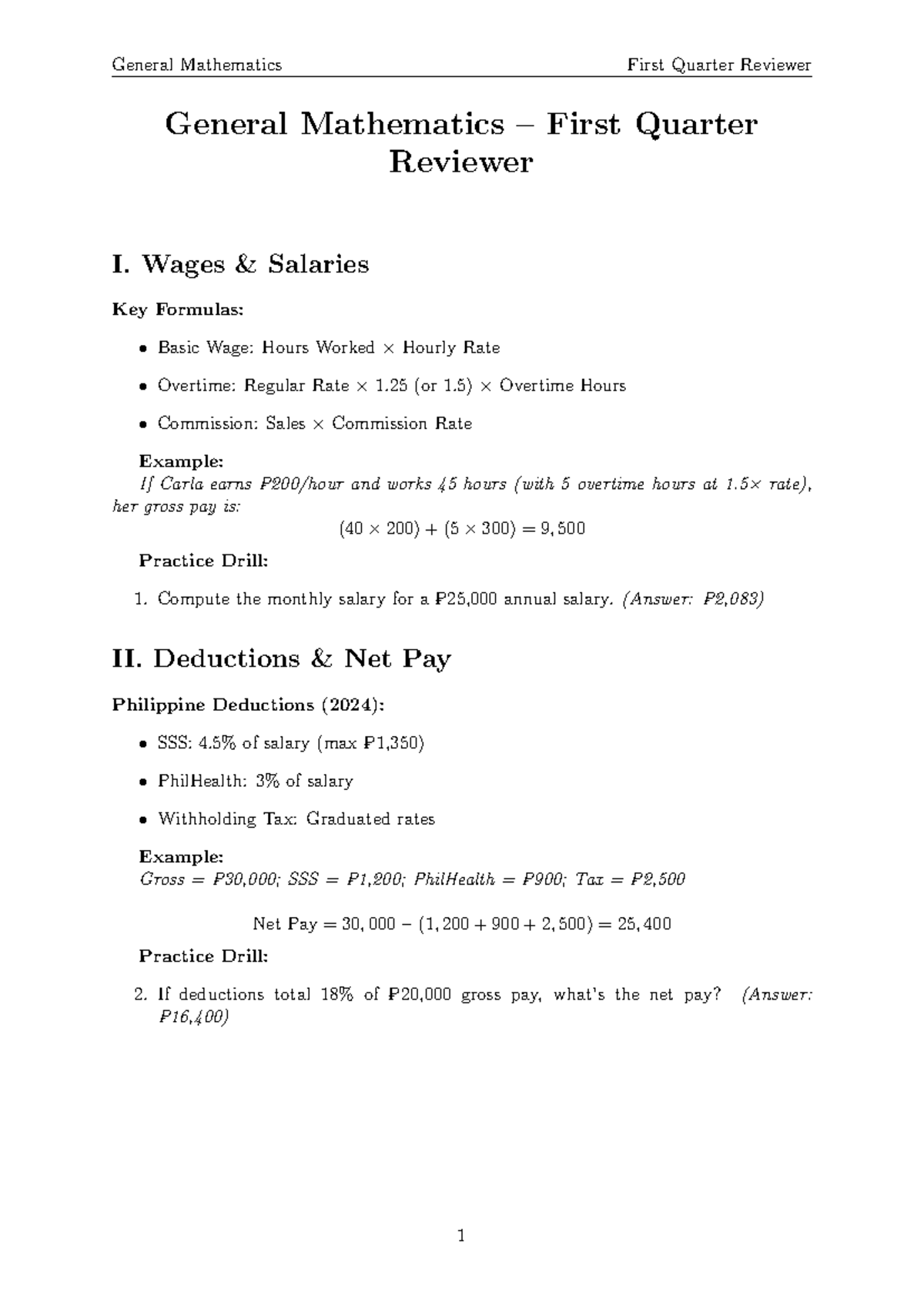 General Mathematics 1st Quarter Reviewer: Key Concepts & Practice - Studocu