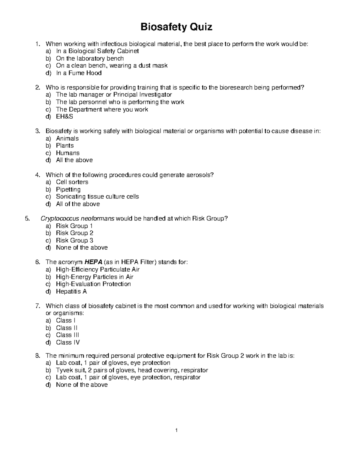 Biosafety Training Quiz: Essential Questions & Answers for Lab Safety ...