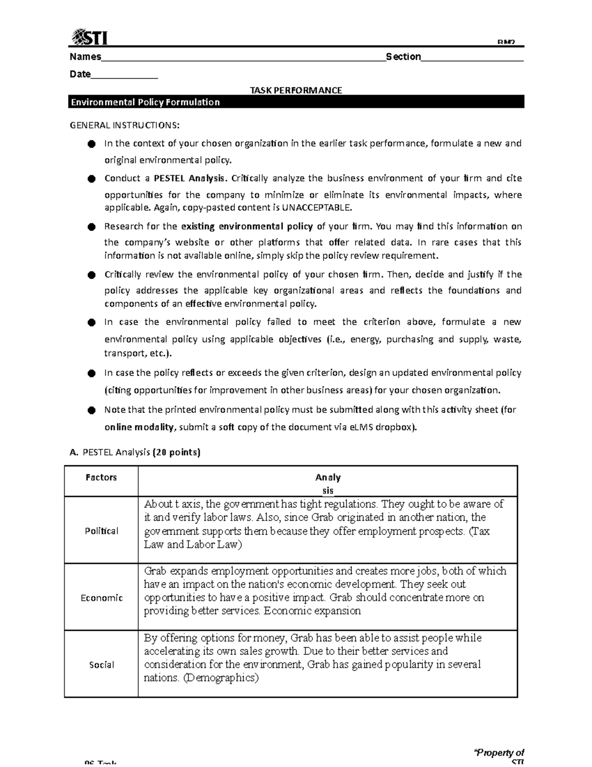 Gojetia 06 Task Performance: Environmental Policy and PESTEL Analysis - Studocu