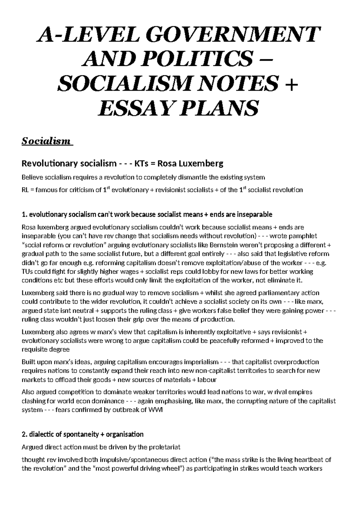 Socialism Overview: A-Level Government and Politics Notes - Studocu