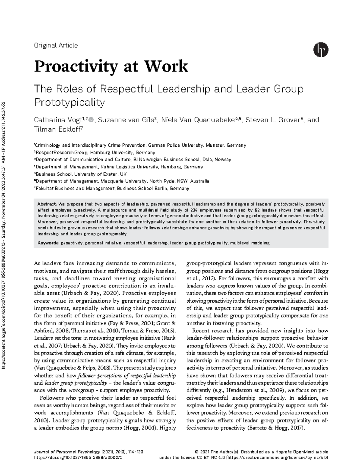 Proactivity at Work: The Influence of Respectful Leadership on ...