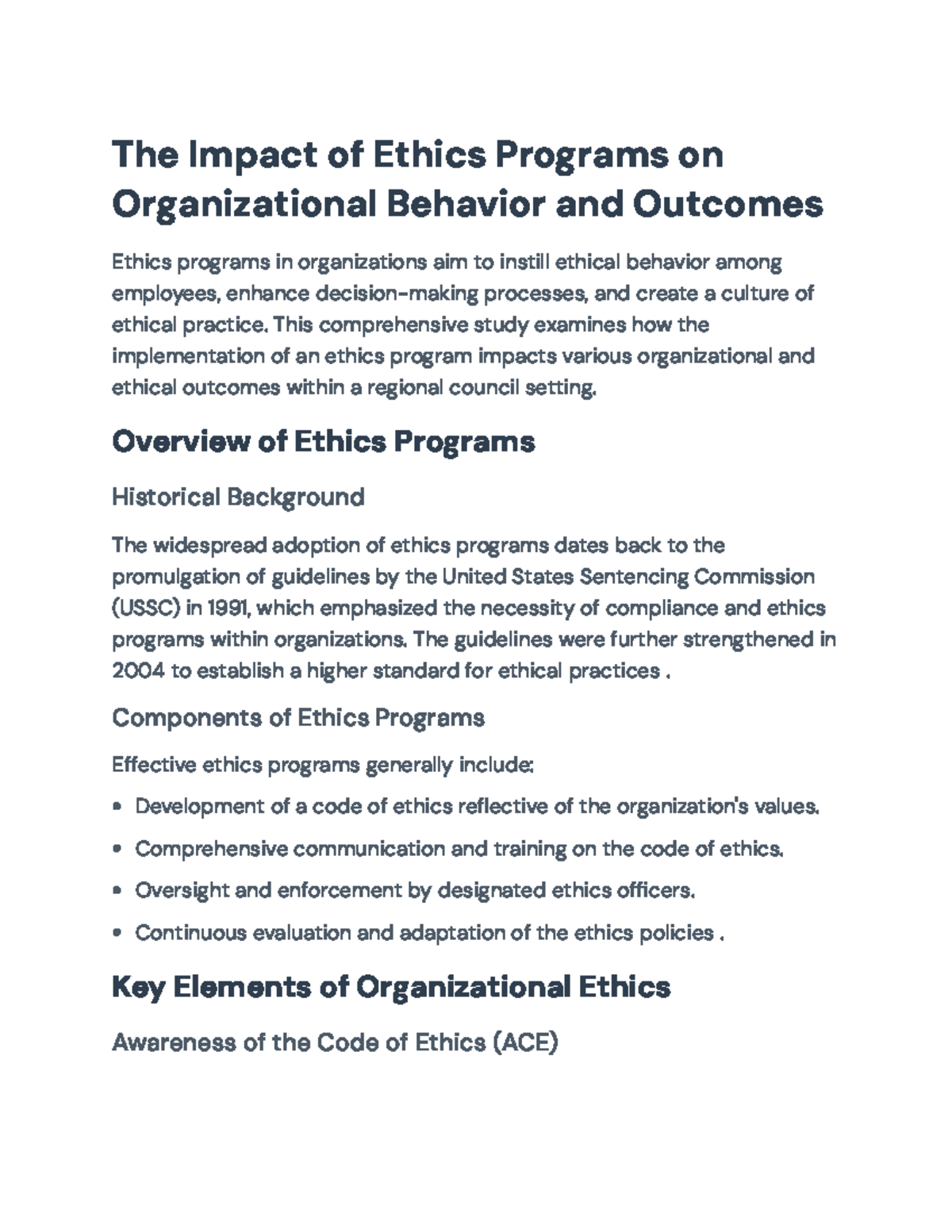 The Impact of Ethics Programs on Organizational Behavior and Outcomes ...