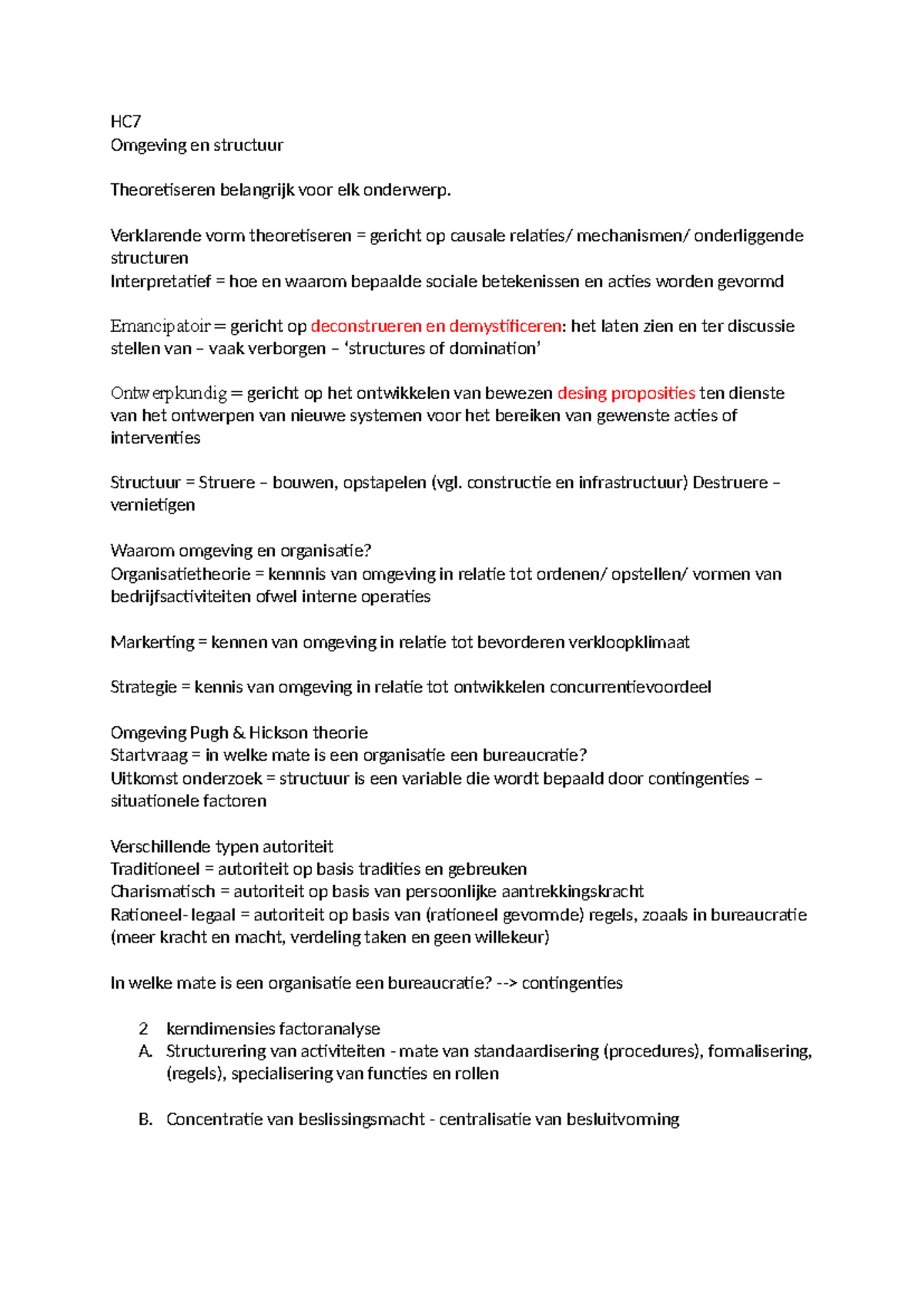 HC7 - HC Omgeving en structuur Theoretiseren belangrijk voor elk onderwerp. Verklarende vorm ...
