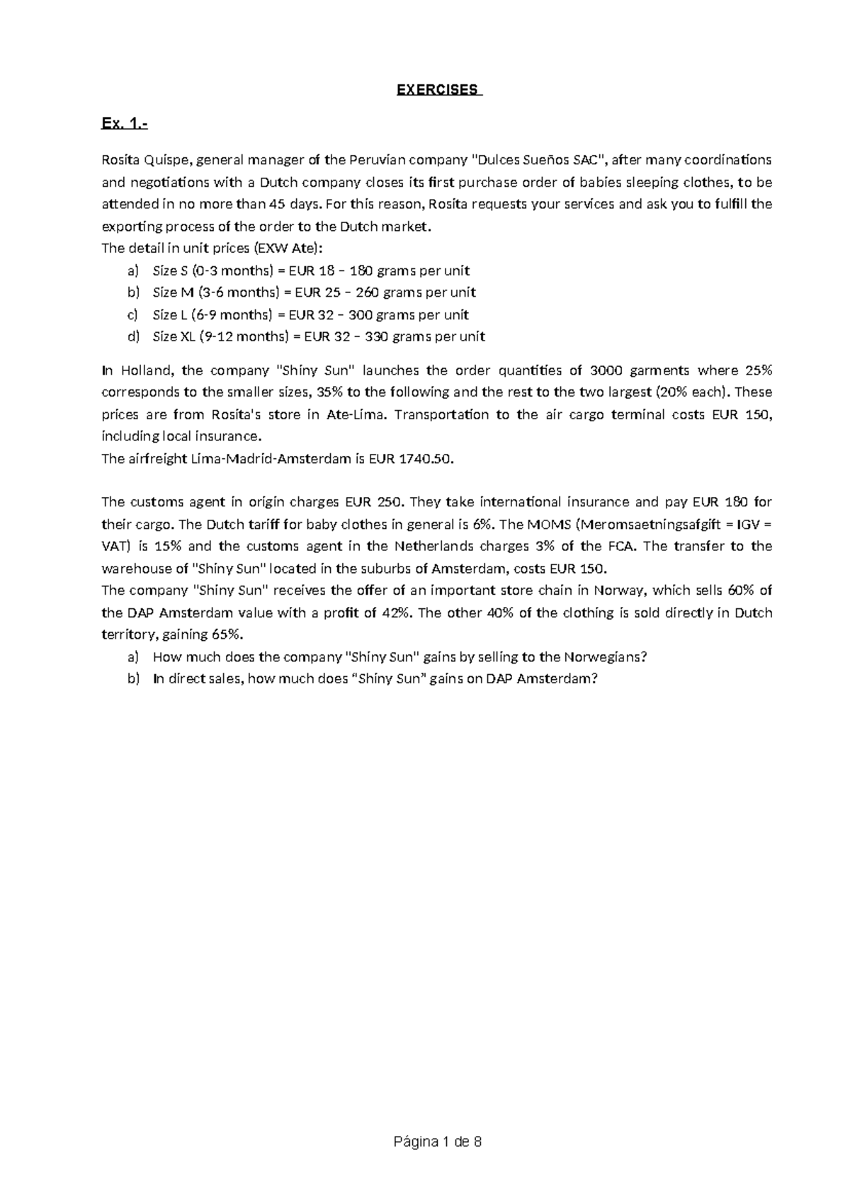 Exercises on Incoterms and Insurance: 6 Case Studies - Studocu