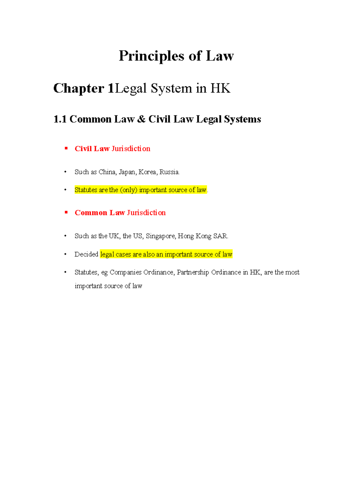 Principles of Law - Comprehensive Notes for LAW 101: Legal Systems ...