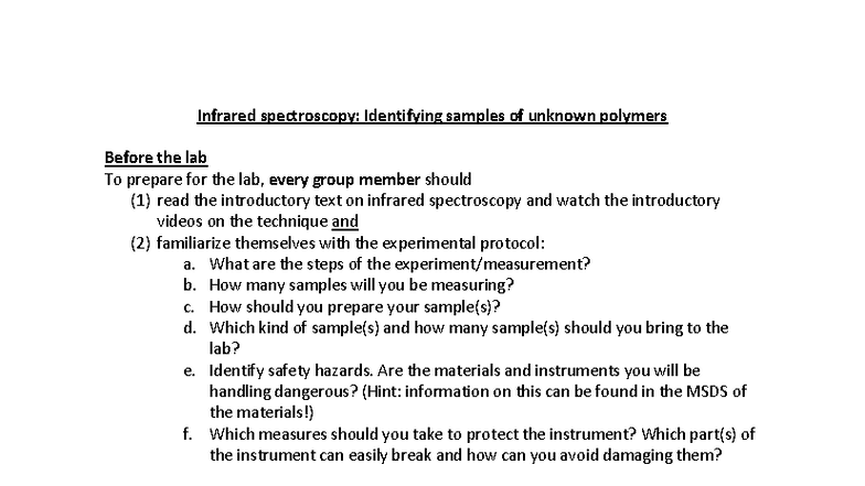 FT-IR Experiment Protocol: Identifying Unknown Polymers - Studocu