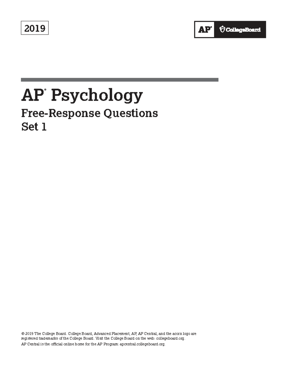 2019 AP Psychology FRQ Set 1: Analysis of Children's Behavior - Studocu