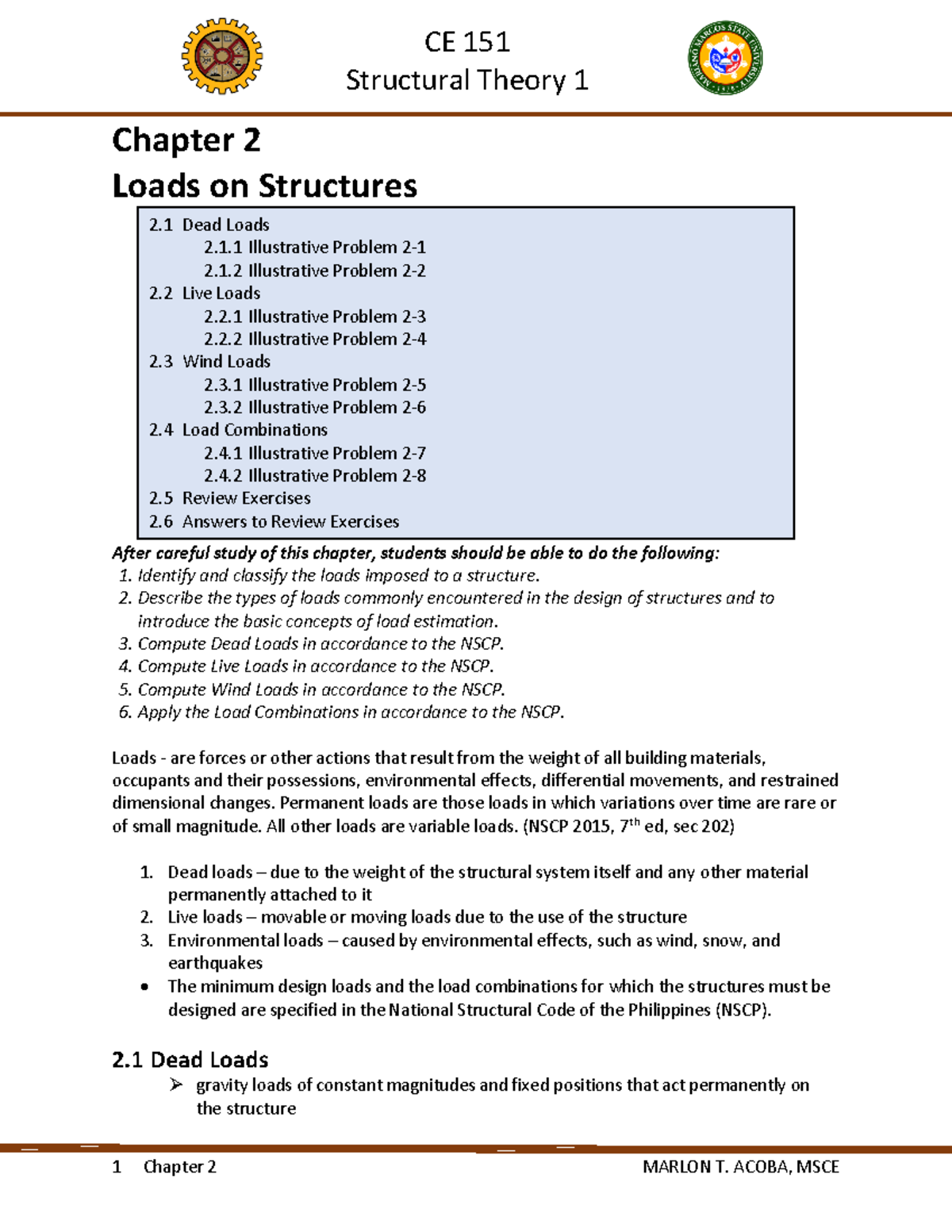 Chapter 2: Understanding Loads on Structures in Structural Theory 1 ...
