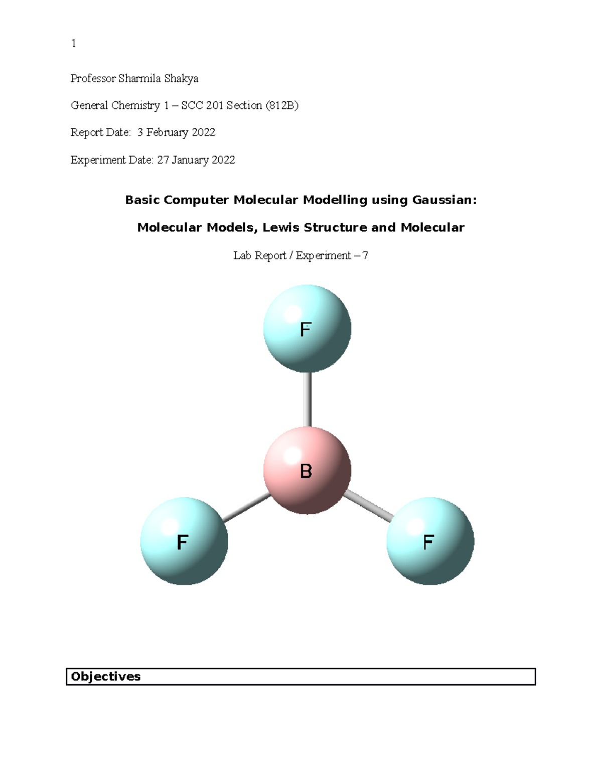Lab 7 - Molecular Modelling with Gaussian in Chem 1 - SCC 201 - Studocu