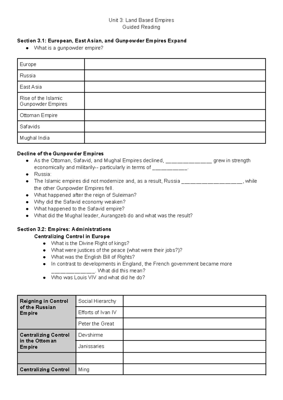 Amsco guided reading apwh unit 3- land based empires - Unit 3: Land ...