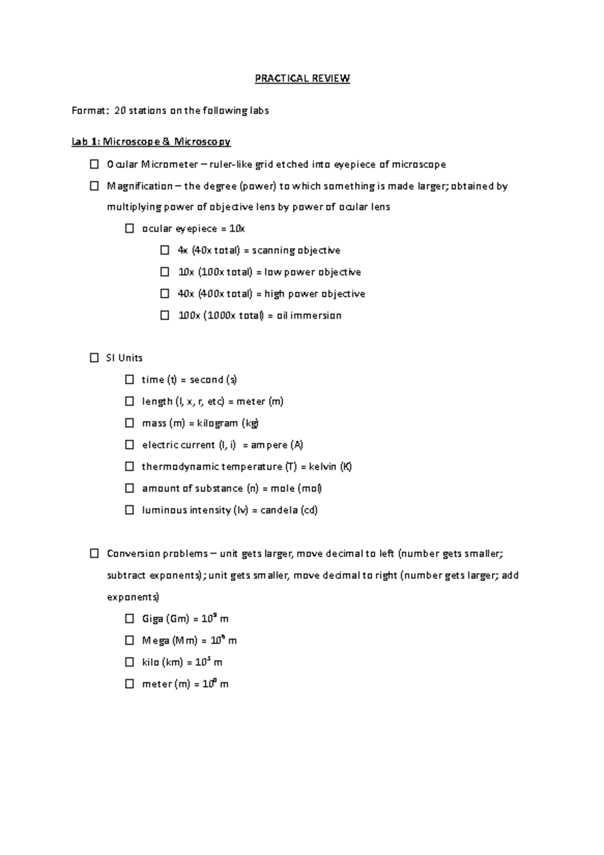 Bio 105 Lab Practical Review: Key Concepts & Experiments - Studocu