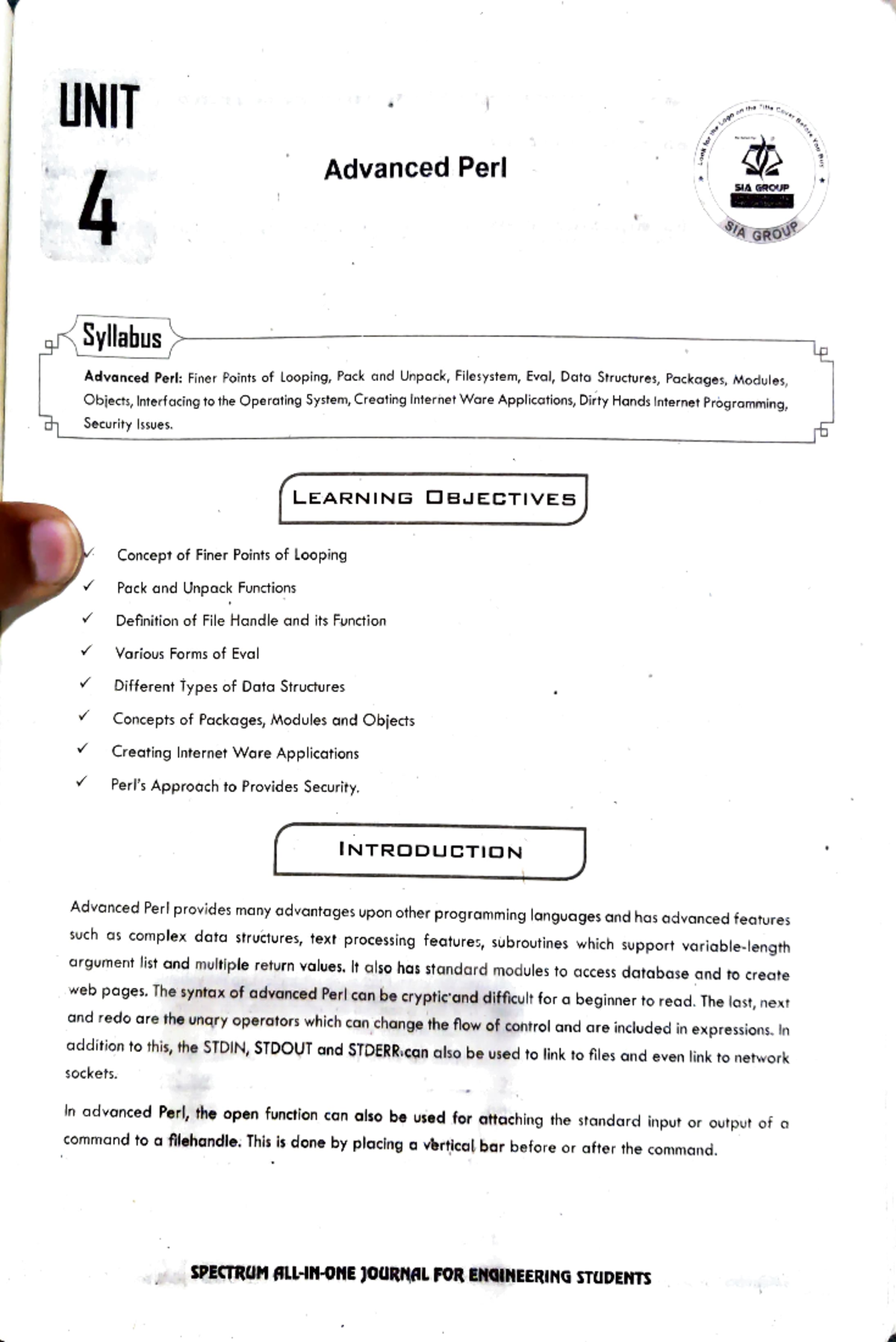 SL Unit-4 - UNIT the Title Advanced Perl 4 SIA GROUP SIA GROUP Syllabus ...