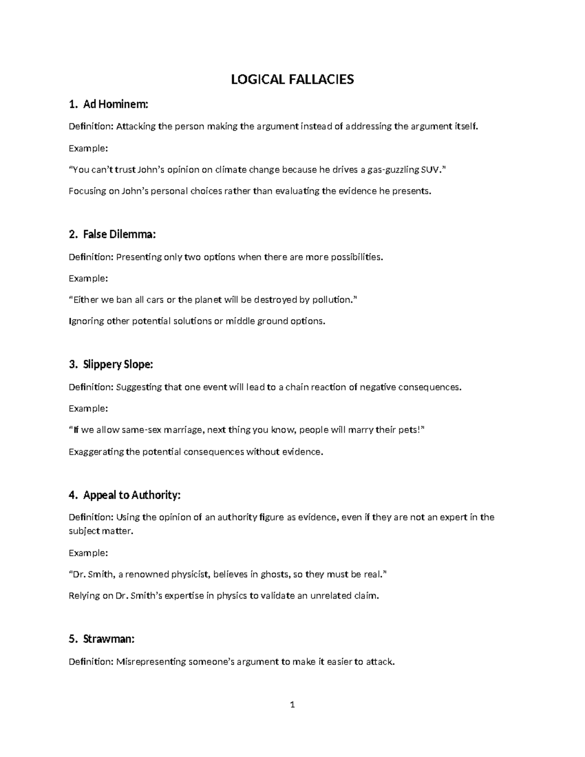 Logical Fallacies Overview: Definitions & Examples for Eloquent Argumentation - Studocu