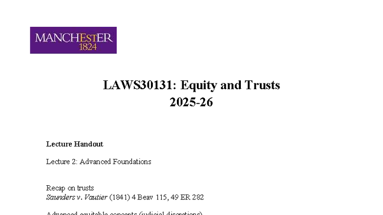 2. Advanced Foundations - LAWS30131: Equity and Trusts 2025- Lecture ...